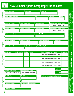 Fillable Online NVA Summer Sports Camp Registration Form Fax Email ...
