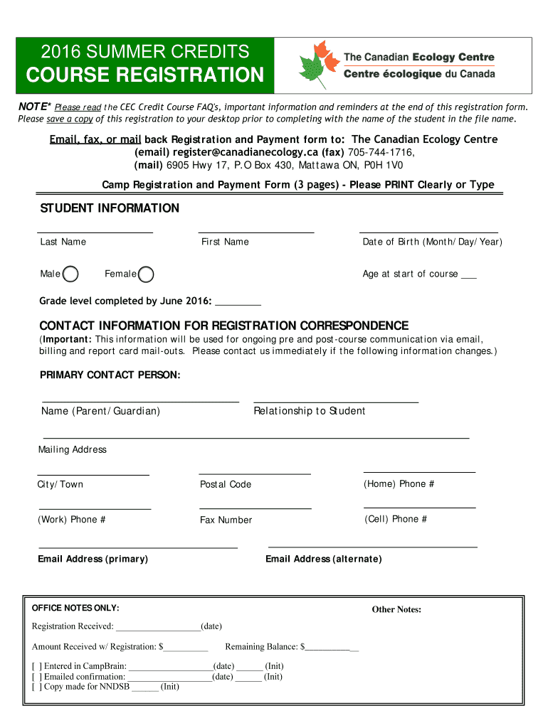 Fillable Online NOTE* Please read the CEC Credit Course FAQ's ...