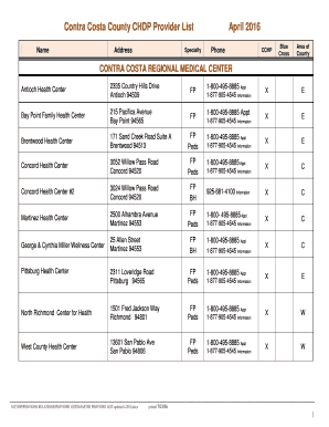 Fillable Online Contra Costa County CHDP Provider List Fax Email Print ...