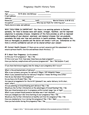 Fillable Online Pregnancy Health History Form Fax Email Print - pdfFiller