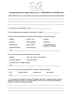 Fillable Online Prenatal Intake and Health History Form - CONFIDENTIAL ...