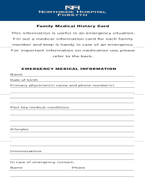 Fillable Online Family Medical History Card Fax Email Print - pdfFiller