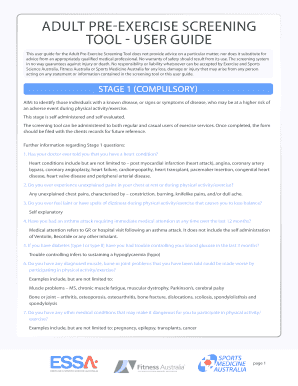 Fillable Online ADULT PRE-EXERCISE SCREENING Fax Email Print - pdfFiller