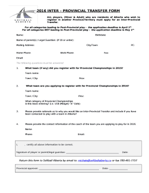 2016 INTER PROVINCIAL TRANSFER Doc Template | pdfFiller