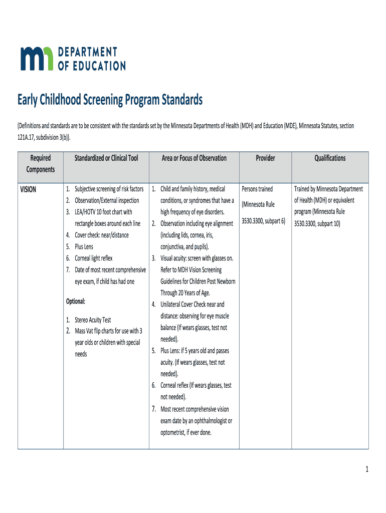 Fillable Online Early Childhood Screening Program Standards Fax Email ...