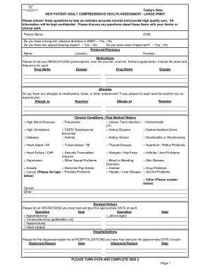 Fillable Online NEW PATIENT ADULT COMPREHENSIVE HEALTH ASSESSMENT ...