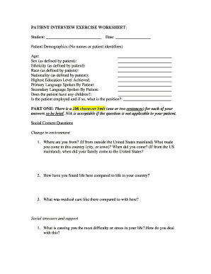Fillable Online PATIENT INTERVIEW EXERCISE WORKSHEET: Fax Email Print ...