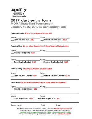Fillable Online 2017 dart entry form Fax Email Print - pdfFiller