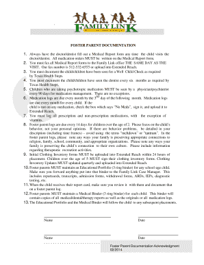 Fillable Online FOSTER PARENT DOCUMENTATION Fax Email Print - pdfFiller