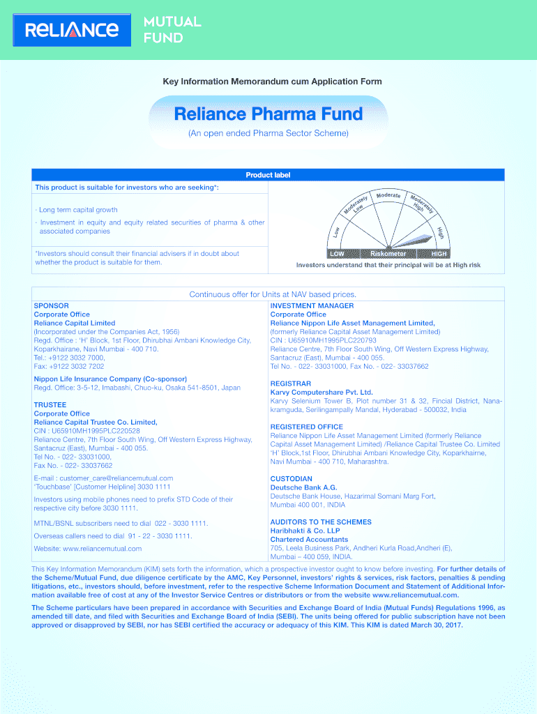 Fillable Online Reliance Pharma Fund Fax Email Print - pdfFiller