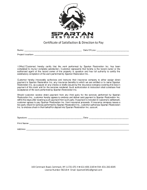 Fillable Online Certificate of Satisfaction & Direction to Pay Fax ...