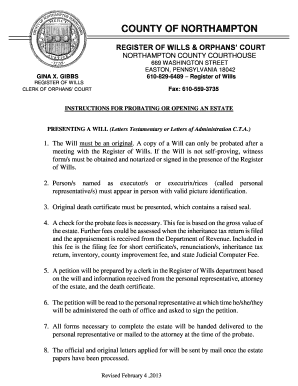 Fillable Online REGISTER OF WILLS & ORPHANS COURT Fax Email Print - pdfFiller