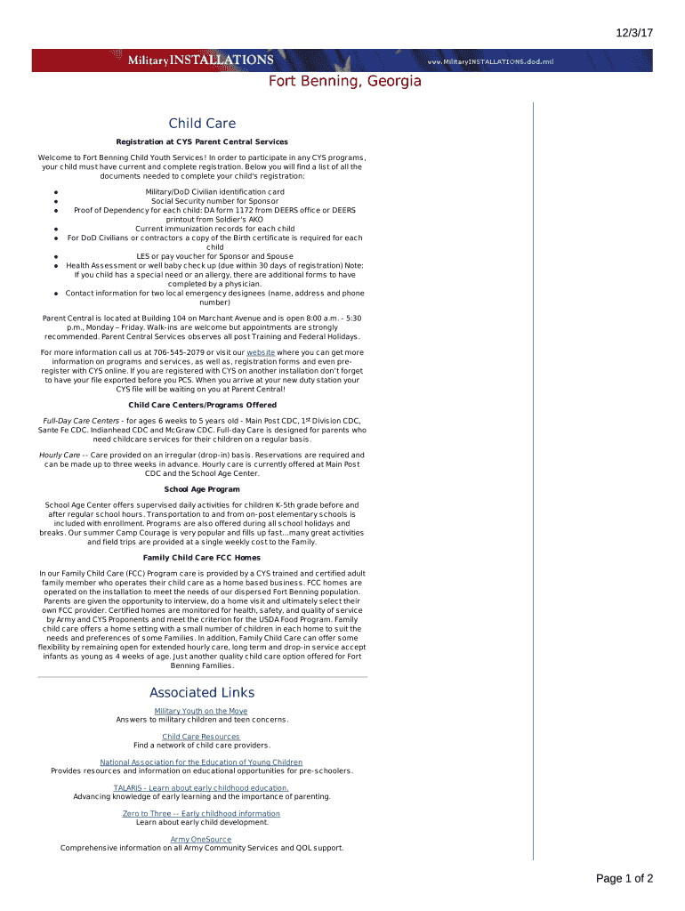 Fillable Online Registration at CYS Parent Central Services Fax Email ...