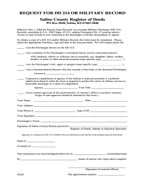 Fillable Online REQUEST FOR DD 214 OR MILITARY RECORD Fax Email Print ...