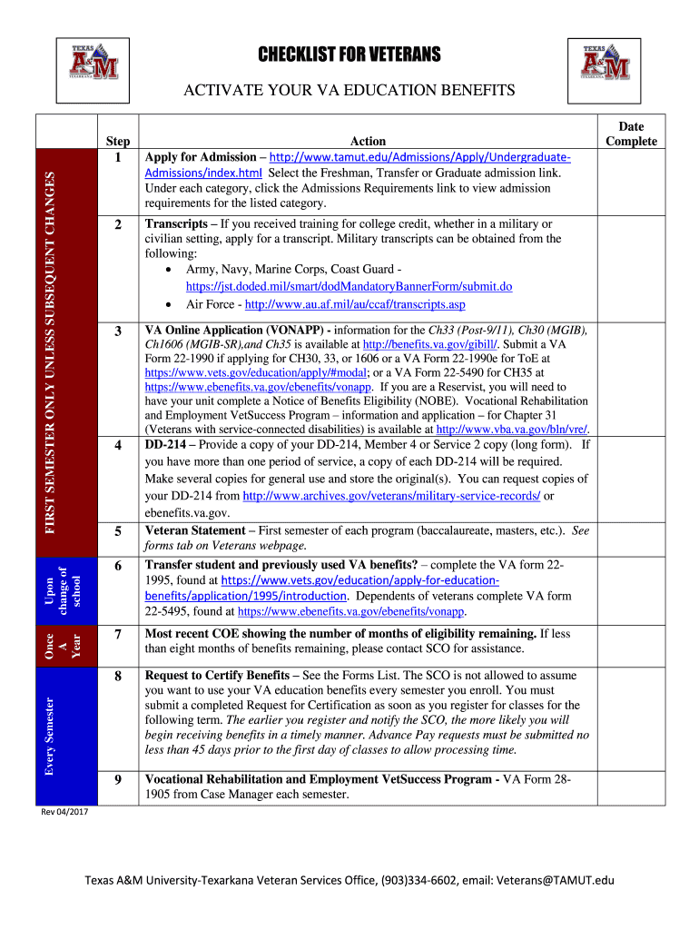 Fillable Online ACTIVATE YOUR VA EDUCATION BENEFITS Fax Email Print ...