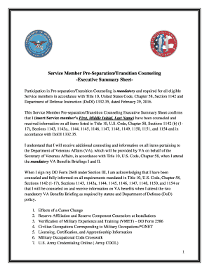 Fillable Online Service Member Pre-Separation/Transition Counseling Fax ...