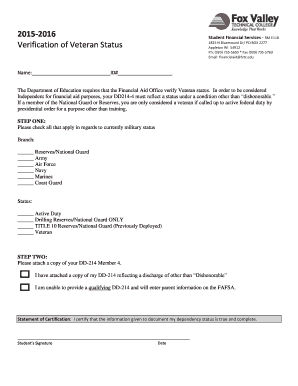 Fillable Online Verification of Veteran Status Fax Email Print - pdfFiller