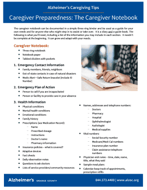 Fillable Online Caregiver Preparedness: The Caregiver Notebook Fax ...