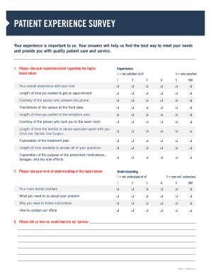 Fillable Online PATIENT EXPERIENCE SURVEY Fax Email Print - pdfFiller