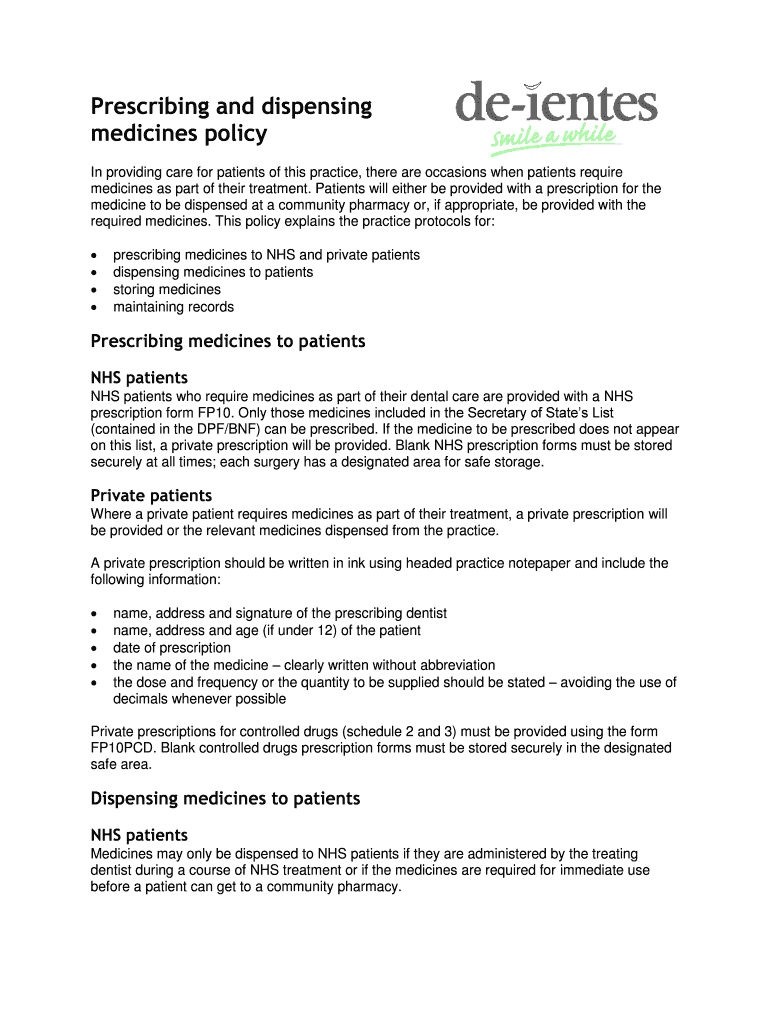 Fillable Online Prescribing and dispensing Fax Email Print - pdfFiller