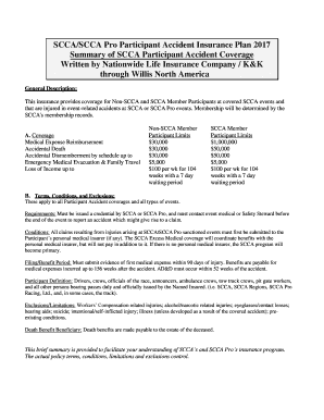Fillable Online Summary of SCCA Participant Accident Coverage Fax Email Print - pdfFiller