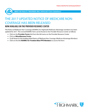Fillable Online THE 2017 UPDATED NOTICE OF MEDICARE NONCOVERAGE HAS ...