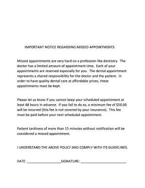 Fillable Online IMPORTANT NOTICE REGARDING MISSED APPOINTMENTS Fax ...
