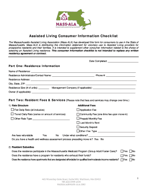 Fillable Online Assisted Living Consumer Information Checklist Fax ...