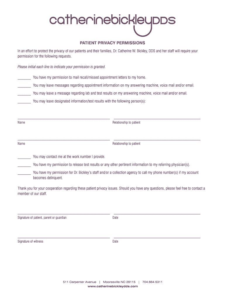 Fillable Online PATIENT PRIVACY PERMISSIONS Fax Email Print - pdfFiller