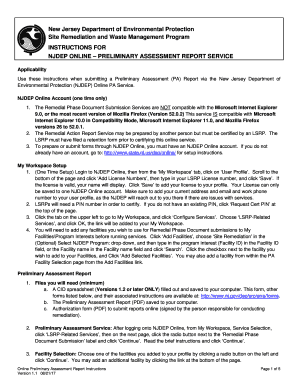 Fillable Online NJDEP ONLINE PRELIMINARY ASSESSMENT REPORT SERVICE Fax ...