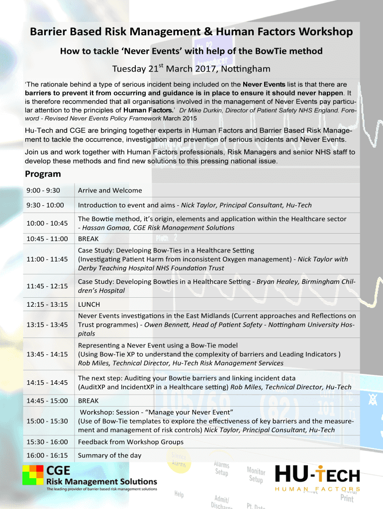 Fillable Online Barrier Based Risk Management & Human Factors Workshop ...