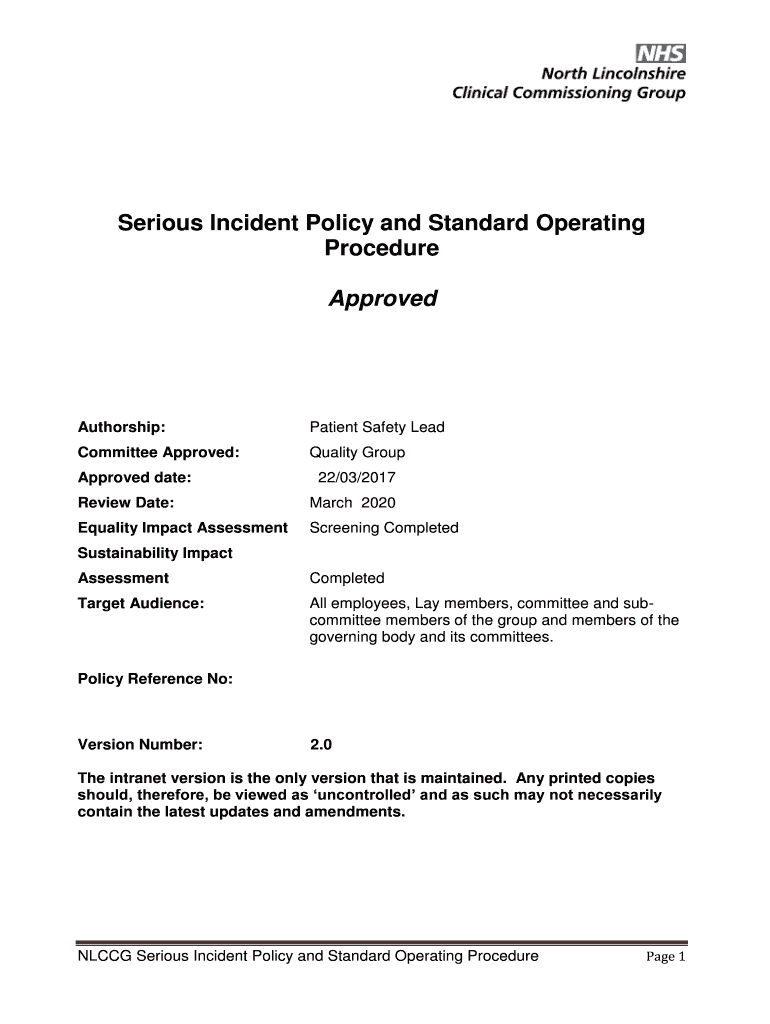 Fillable Online Serious Incident Policy and Standard Operating Fax Email Print - pdfFiller