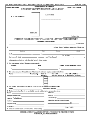 Fillable Online PETITION FOR PROBATE OF WILL AND FOR LETTERS OF ...