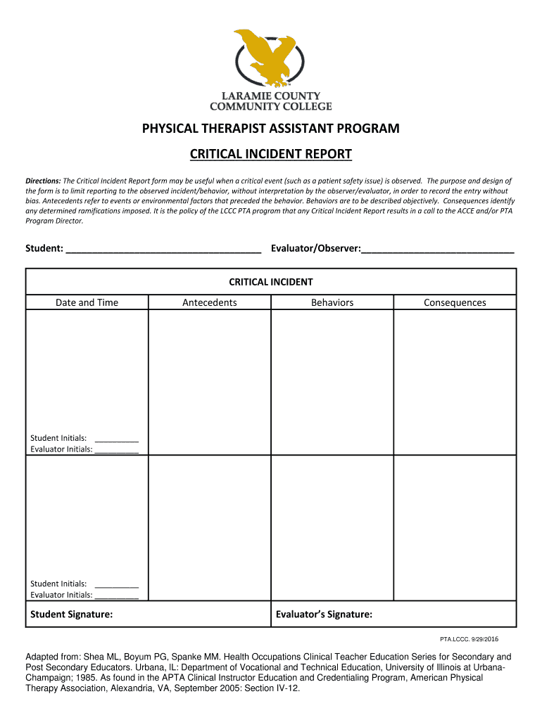 Fillable Online Directions: The Critical Incident Report form may be ...