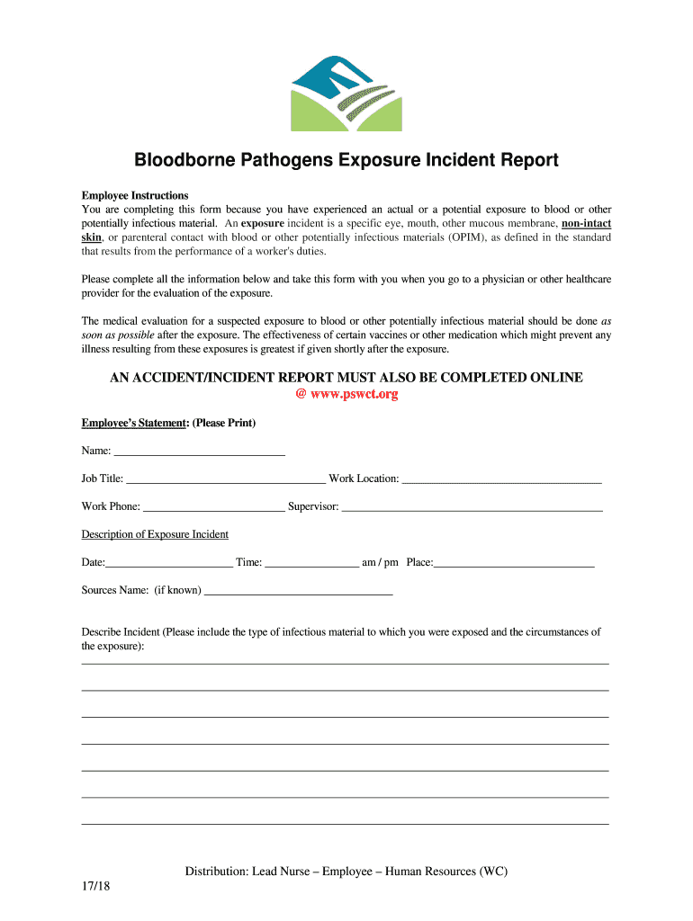 Fillable Online Bloodborne Pathogens Exposure Incident Report Fax Email Print - pdfFiller