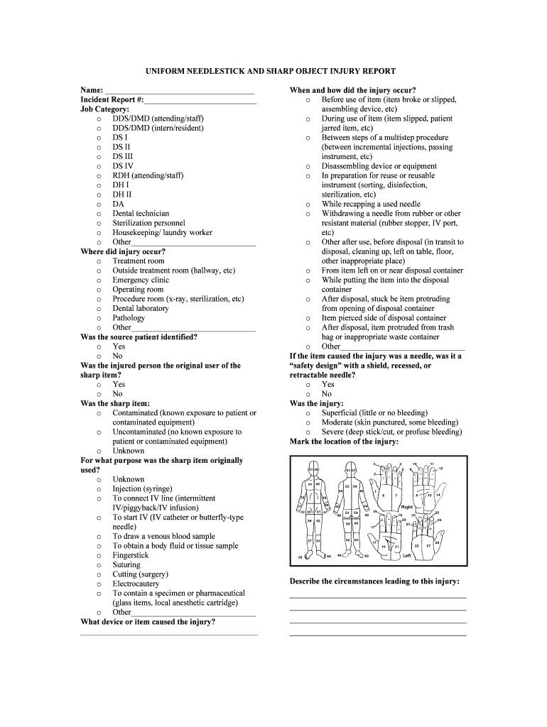 Fillable Online UNIFORM NEEDLESTICK AND SHARP OBJECT INJURY REPORT Fax ...