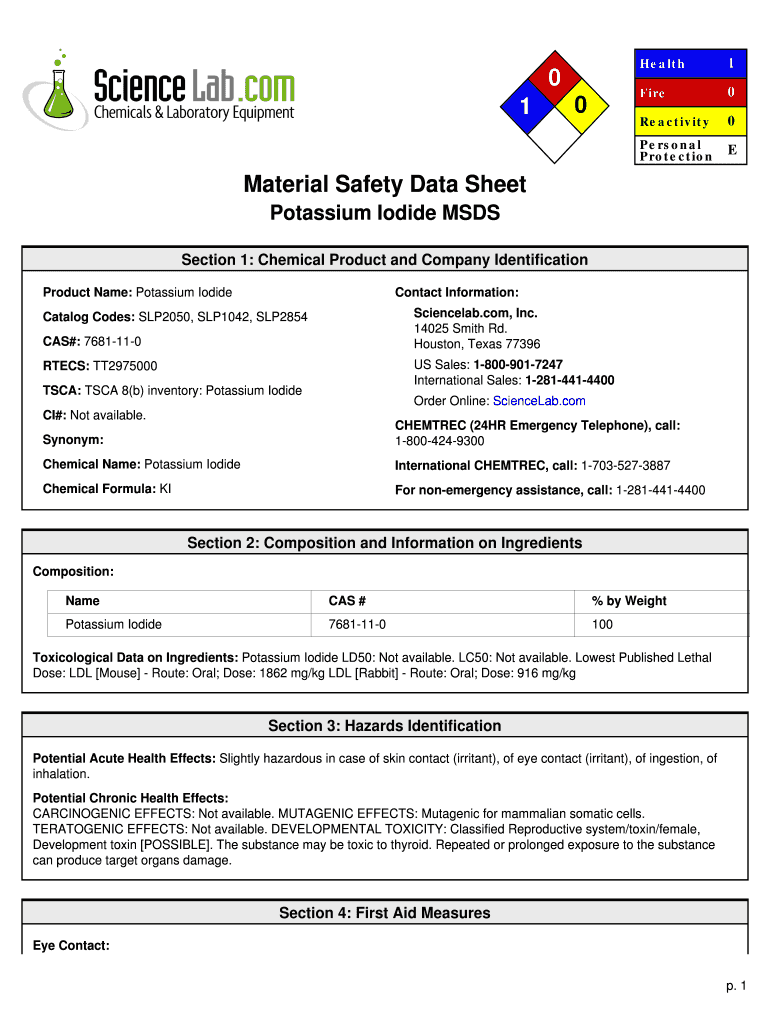 Fillable Online Potassium Iodide MSDS Fax Email Print - pdfFiller