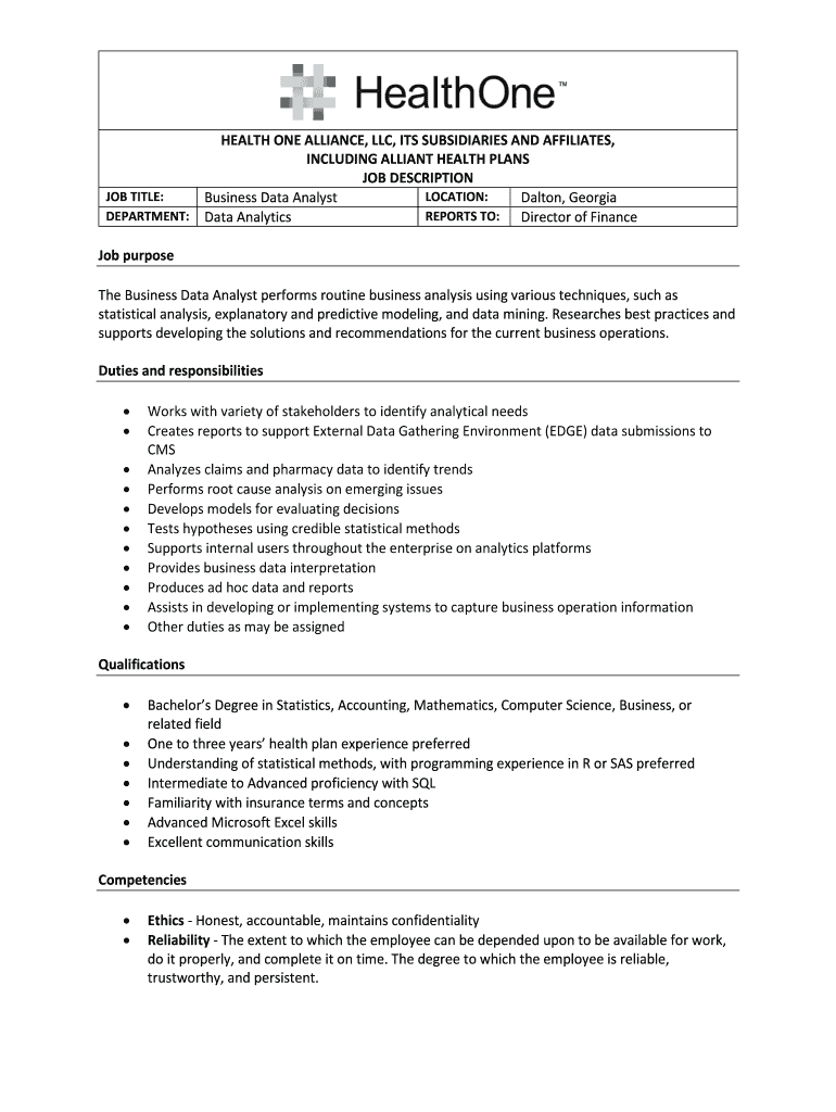 Fillable Online HEALTH ONE ALLIANCE, LLC, ITS SUBSIDIARIES AND ...