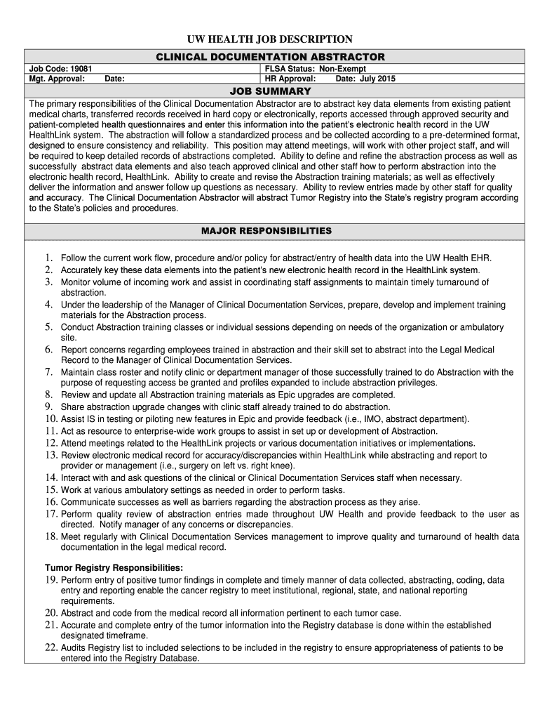 Fillable Online CLINICAL DOCUMENTATION ABSTRACTOR Fax Email Print ...