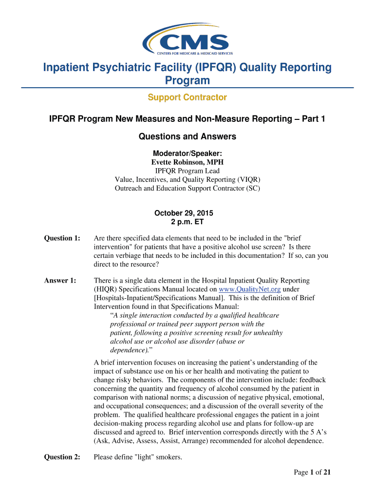 Fillable Online Inpatient Psychiatric Facility (IPFQR) Quality ...