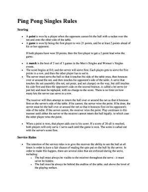 Fillable Online Ping Pong Singles Rules Fax Email Print - pdfFiller