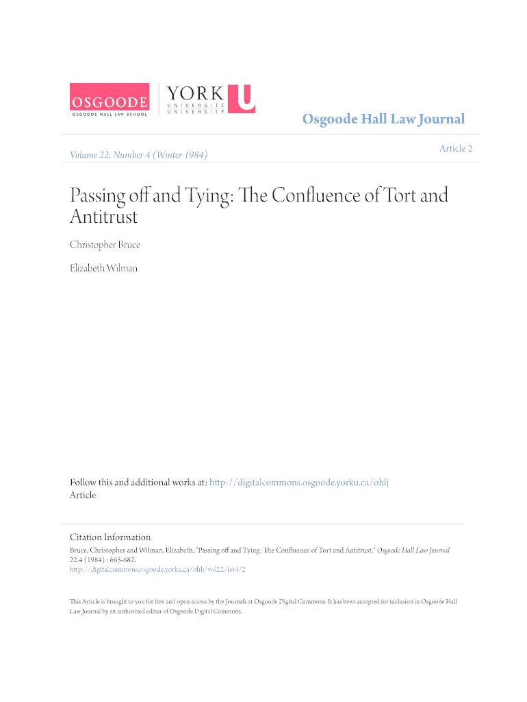 Fillable Online Passing off and Tying: The Confluence of Tort and Fax ...