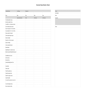 Fillable Online Garment Specification Sheet Fax Email Print - pdfFiller