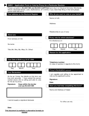 Fillable Online SMDC - Application Form to Vote by Proxy for a ...