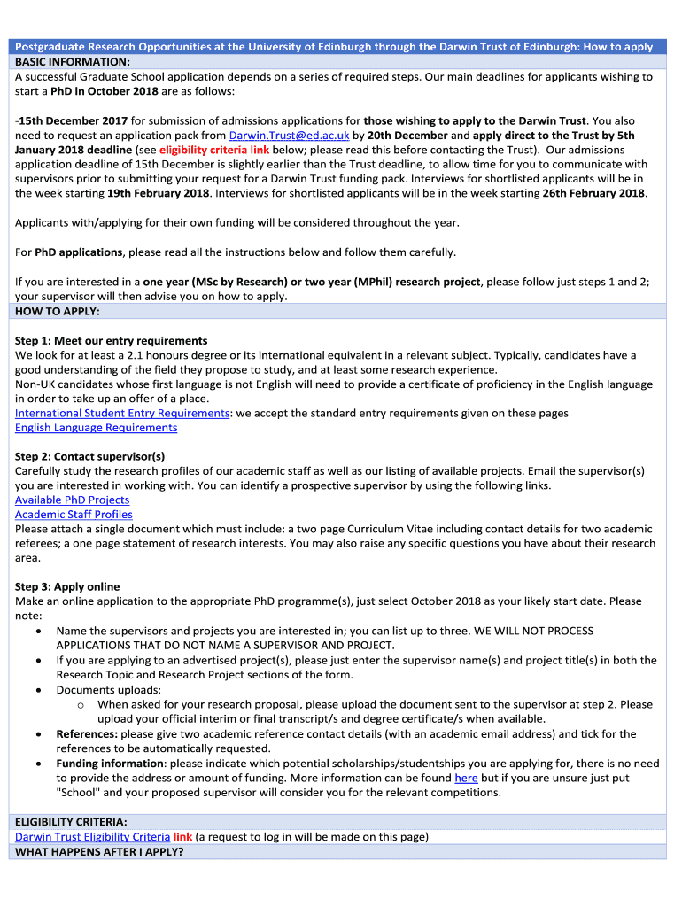 Fillable Online Postgraduate Research Opportunities at the University ...