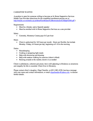 Fillable Online CAREGIVER WANTED Fax Email Print - pdfFiller