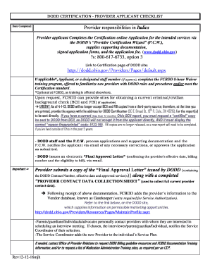 Fillable Online DODD CERTIFICATION - PROVIDER APPLICANT CHECKLIST Fax ...