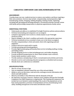 Fillable Online CAREGIVER: COMPANION CARE AIDE/HOMEMAKER/SITTER Fax ...