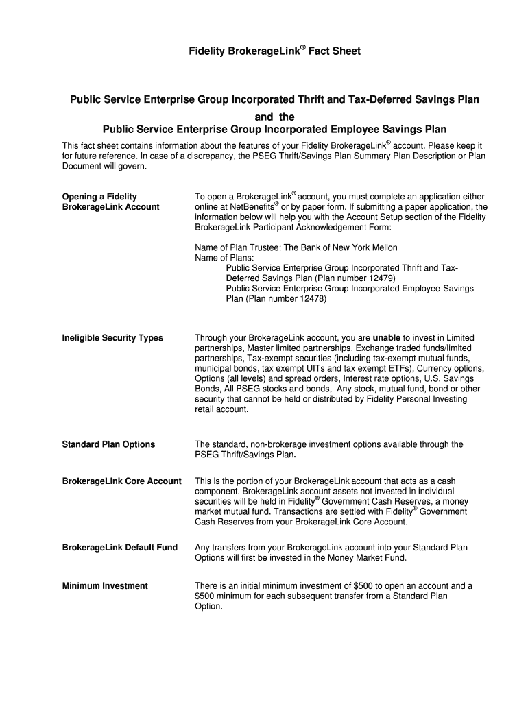 Fillable Online Fidelity BrokerageLink Fact Sheet Fax Email Print ...
