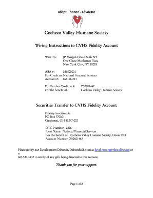 Fillable Online Wiring Instructions to CVHS Fidelity Account Fax Email ...